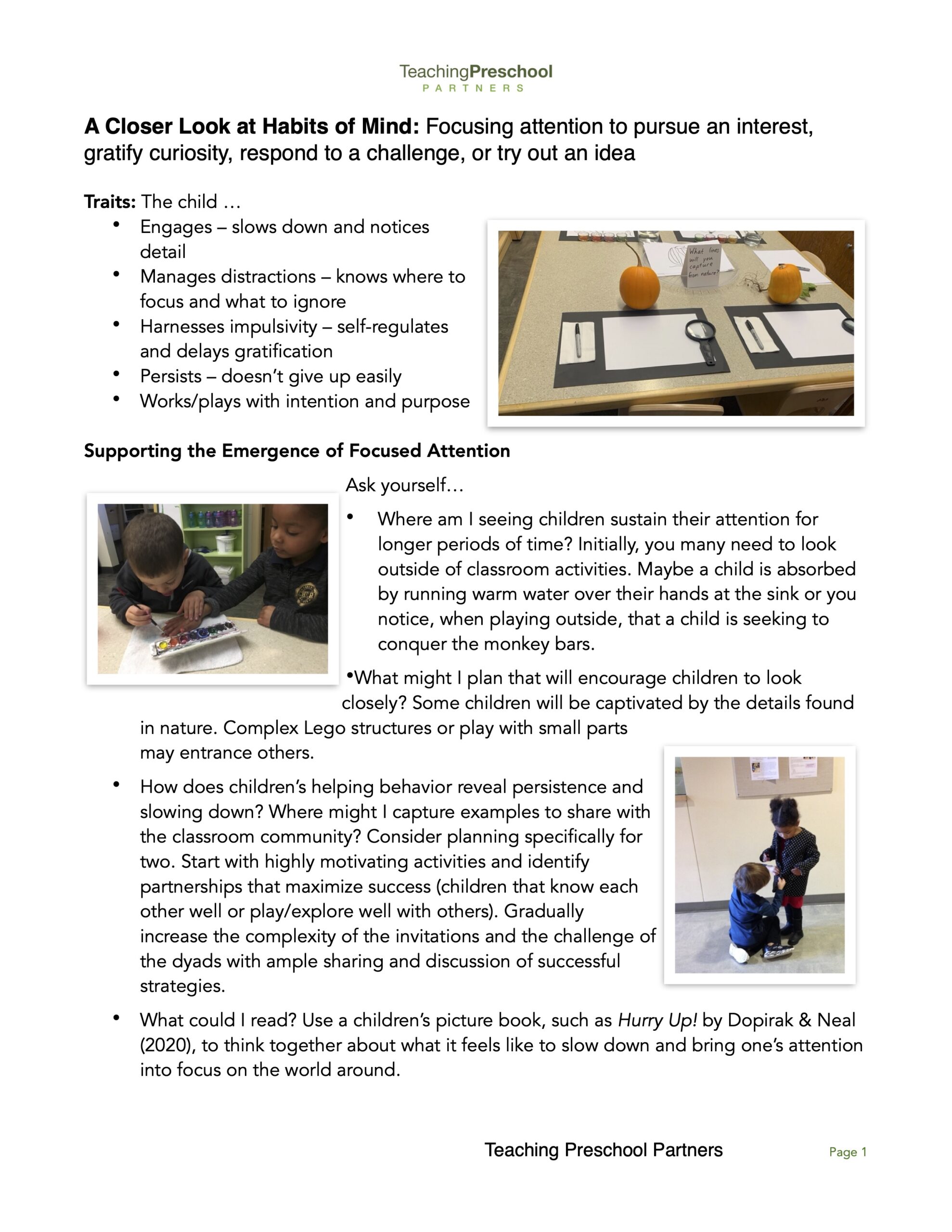 Habits of Mind: Focusing Attention - Teaching Preschool Partners