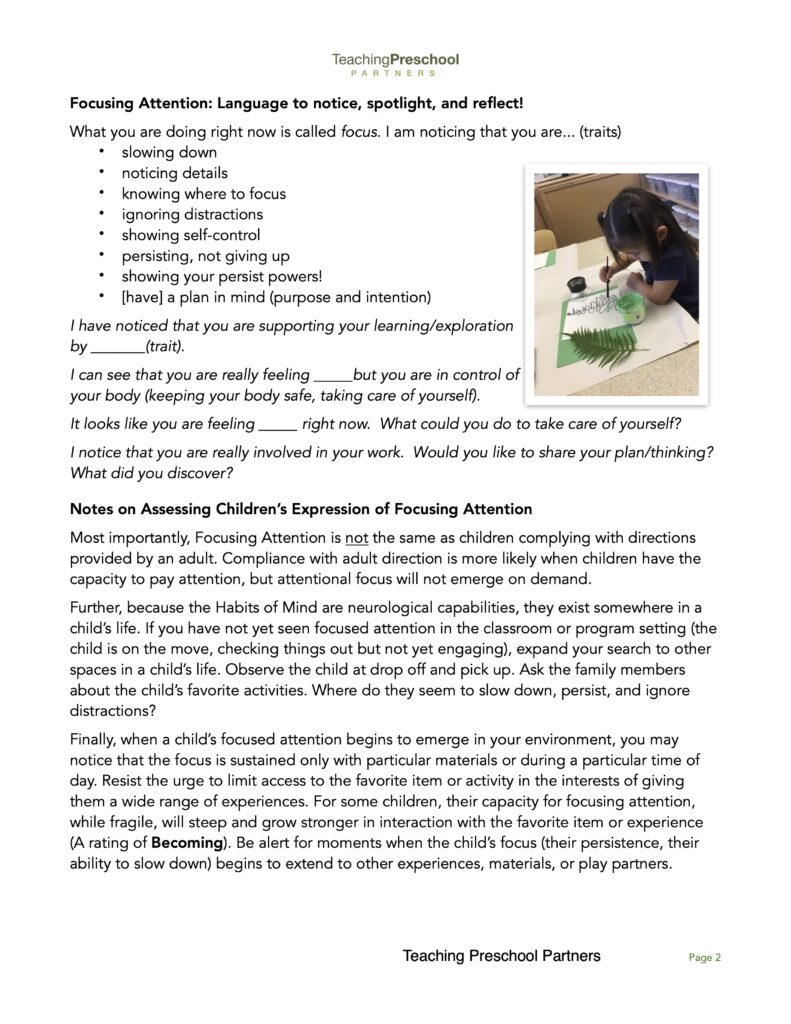 Habits of Mind: Focusing Attention - Teaching Preschool Partners
