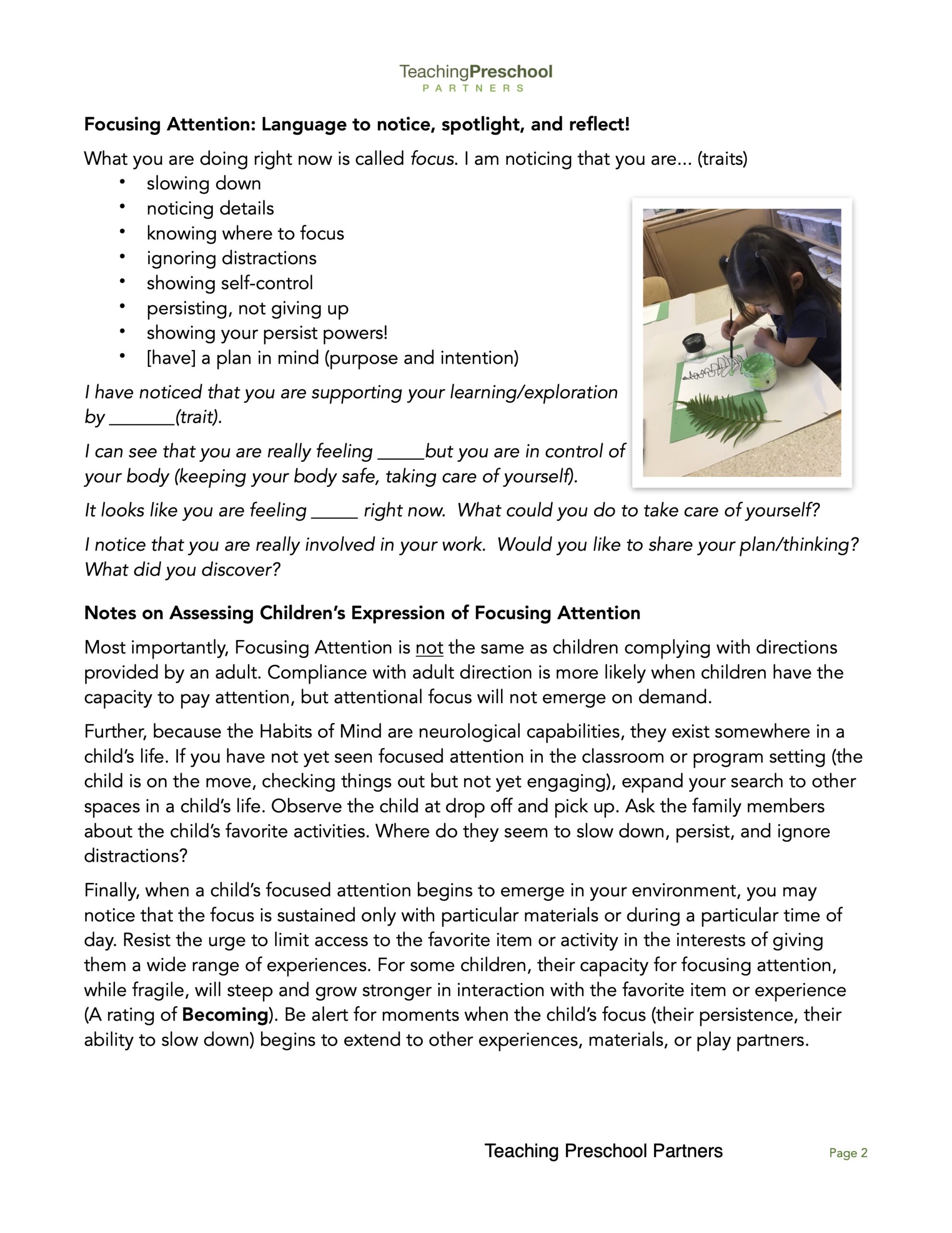 Habits of Mind: Focusing Attention - Teaching Preschool Partners