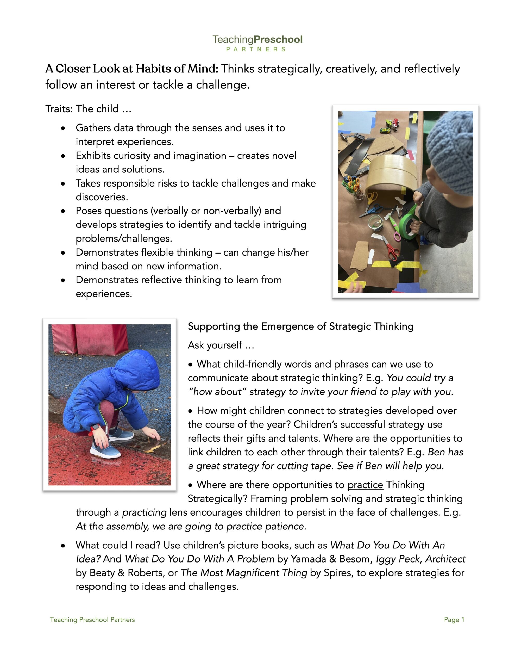 Habits of Mind: Thinks Strategically - Teaching Preschool Partners