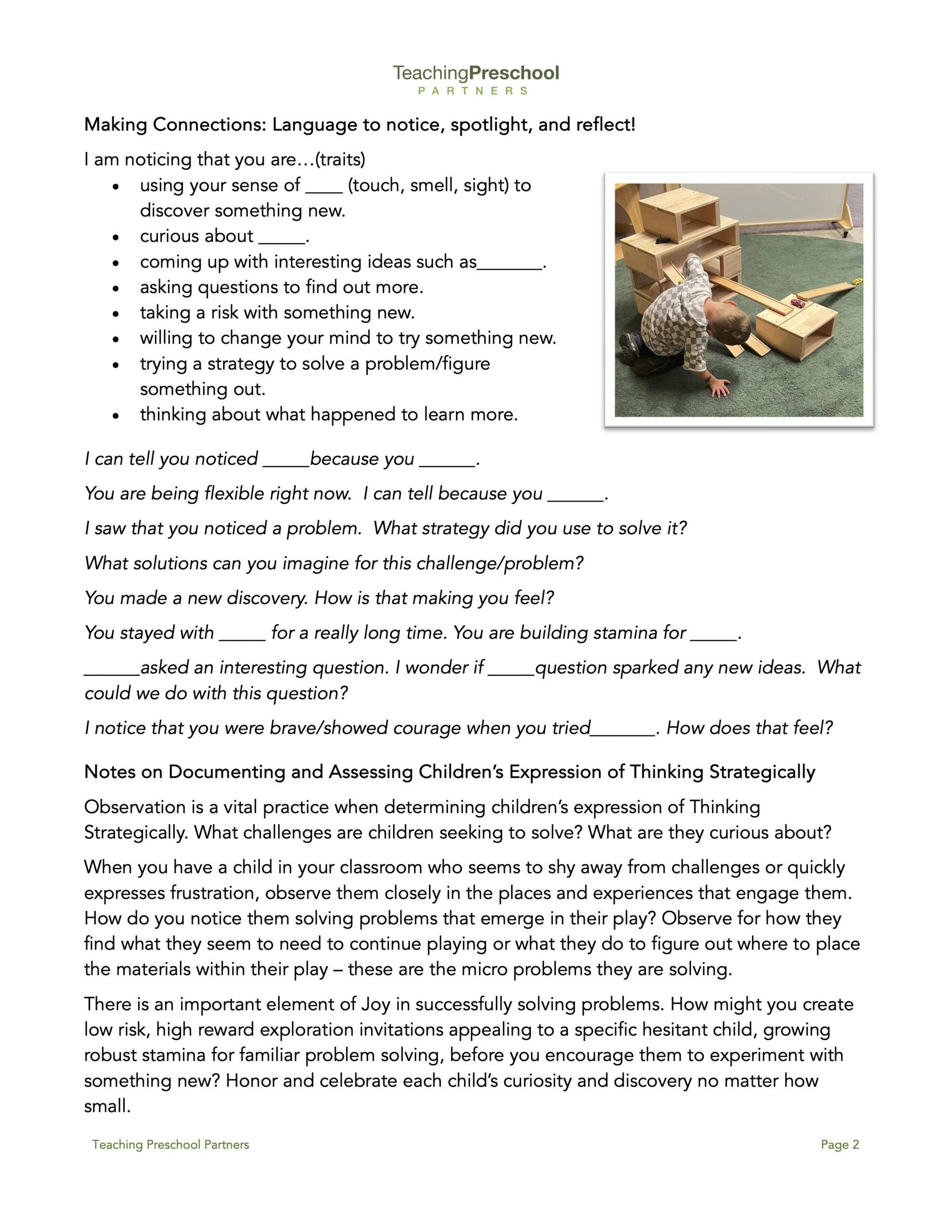 Habits of Mind: Thinks Strategically - Teaching Preschool Partners